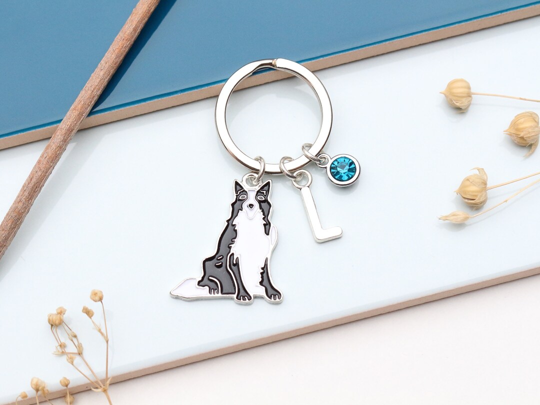 Personalised Border Collie Keyring – Dog Lover Gift With Initial ...