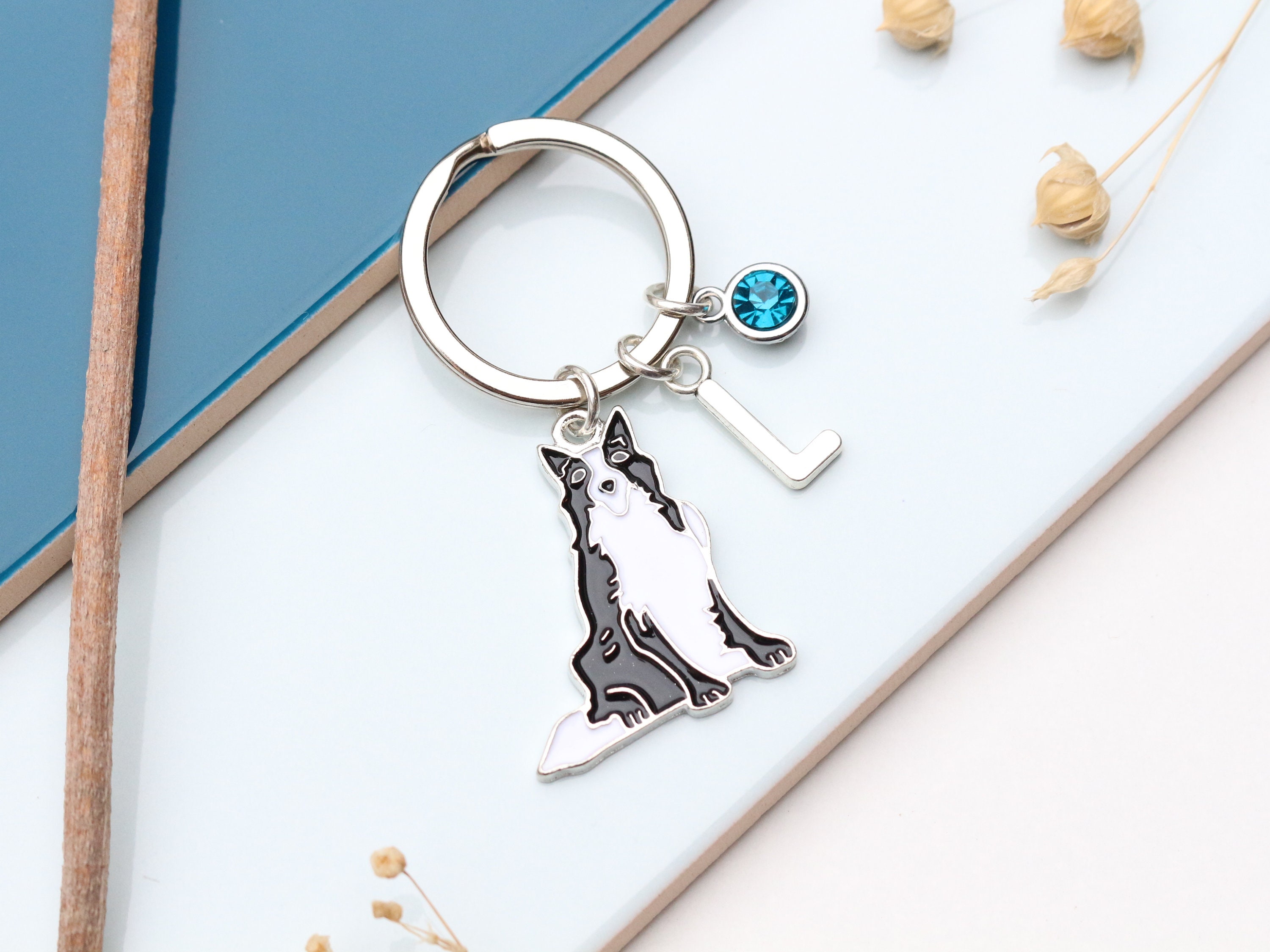 Personalised Border Collie Keyring – Dog Lover Gift With Initial ...