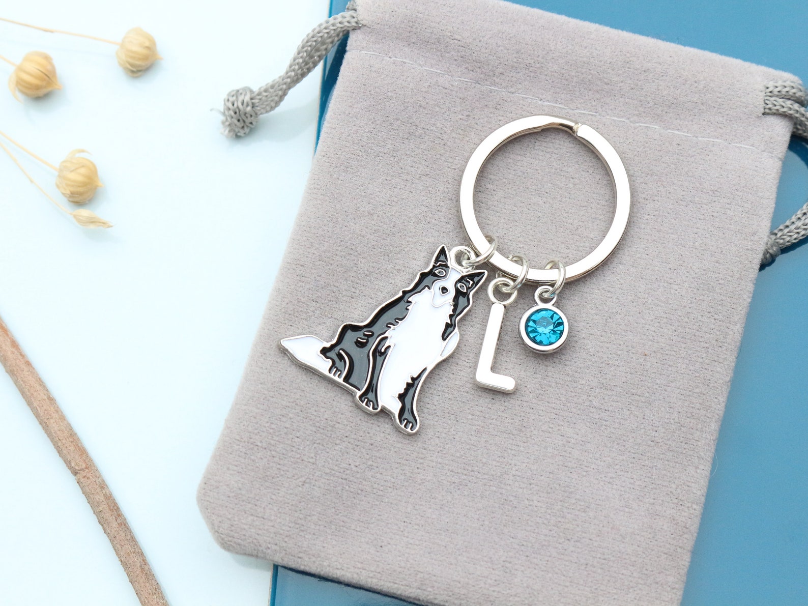 Personalised Border Collie Keyring – Dog Lover Gift With Initial ...