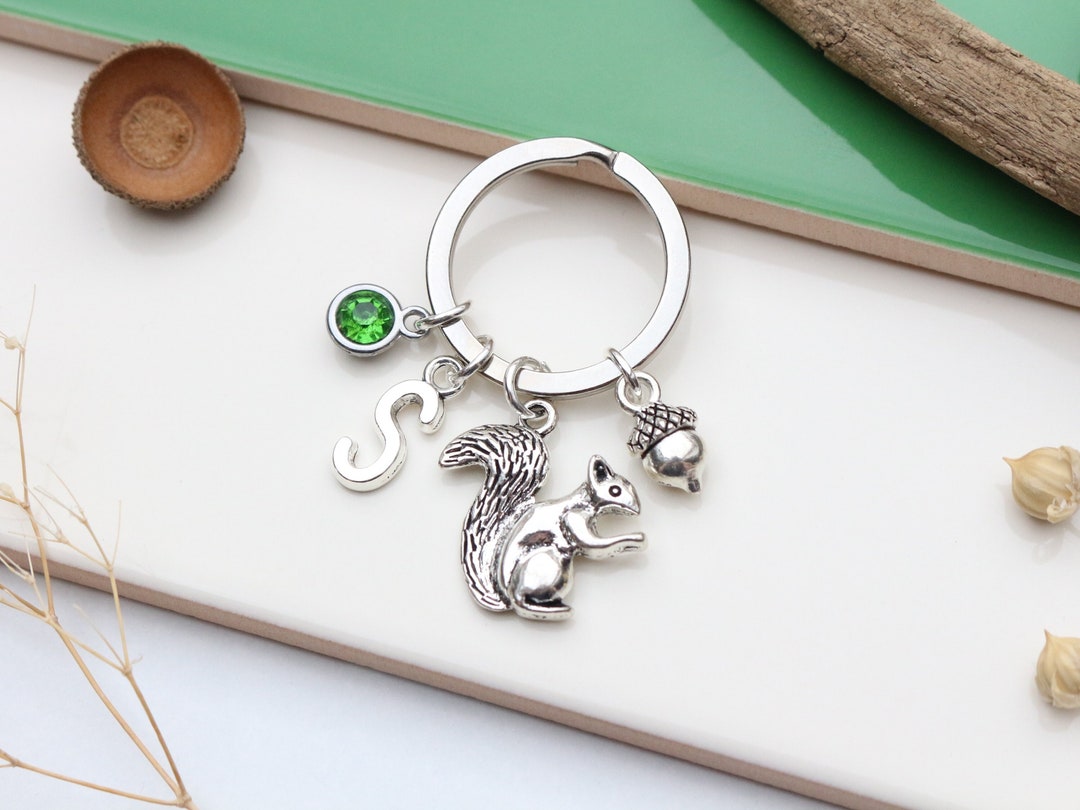 Personalised Cute Squirrel & Acorn Keyring - Nature Lover Gift. Animal ...