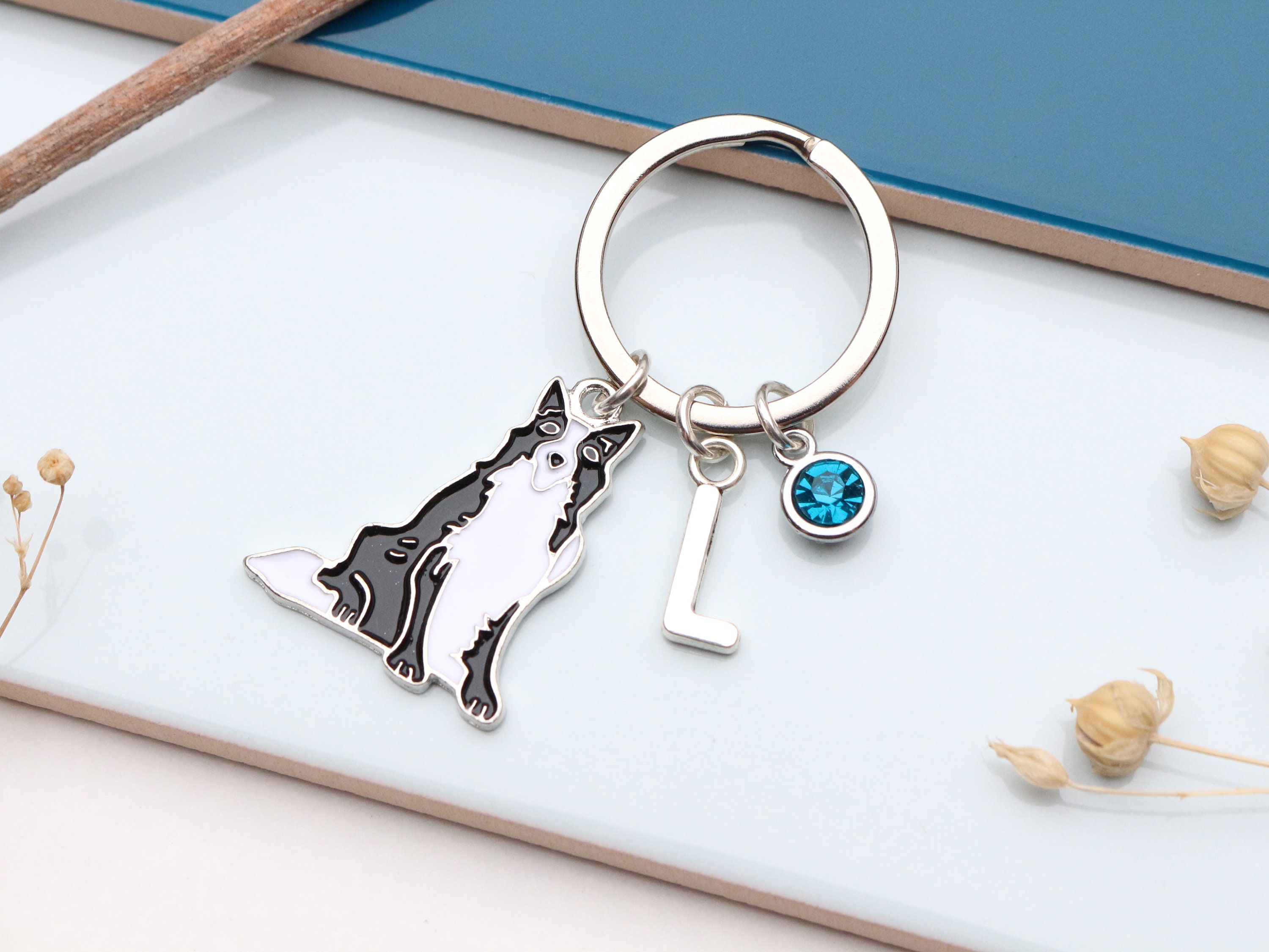 Personalised Border Collie Keyring – Dog Lover Gift With Initial ...