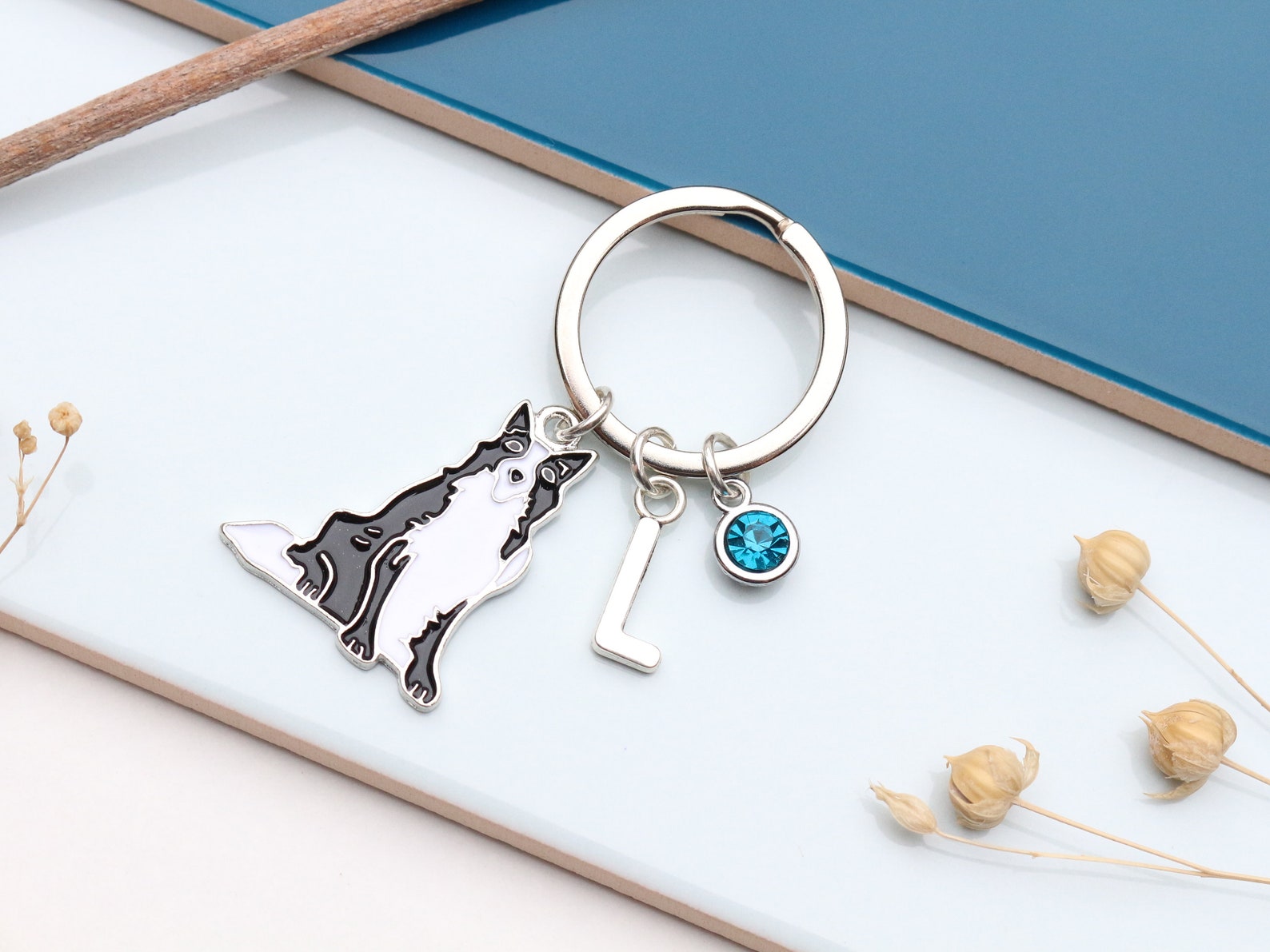 Personalised Border Collie Keyring – Dog Lover Gift With Initial ...