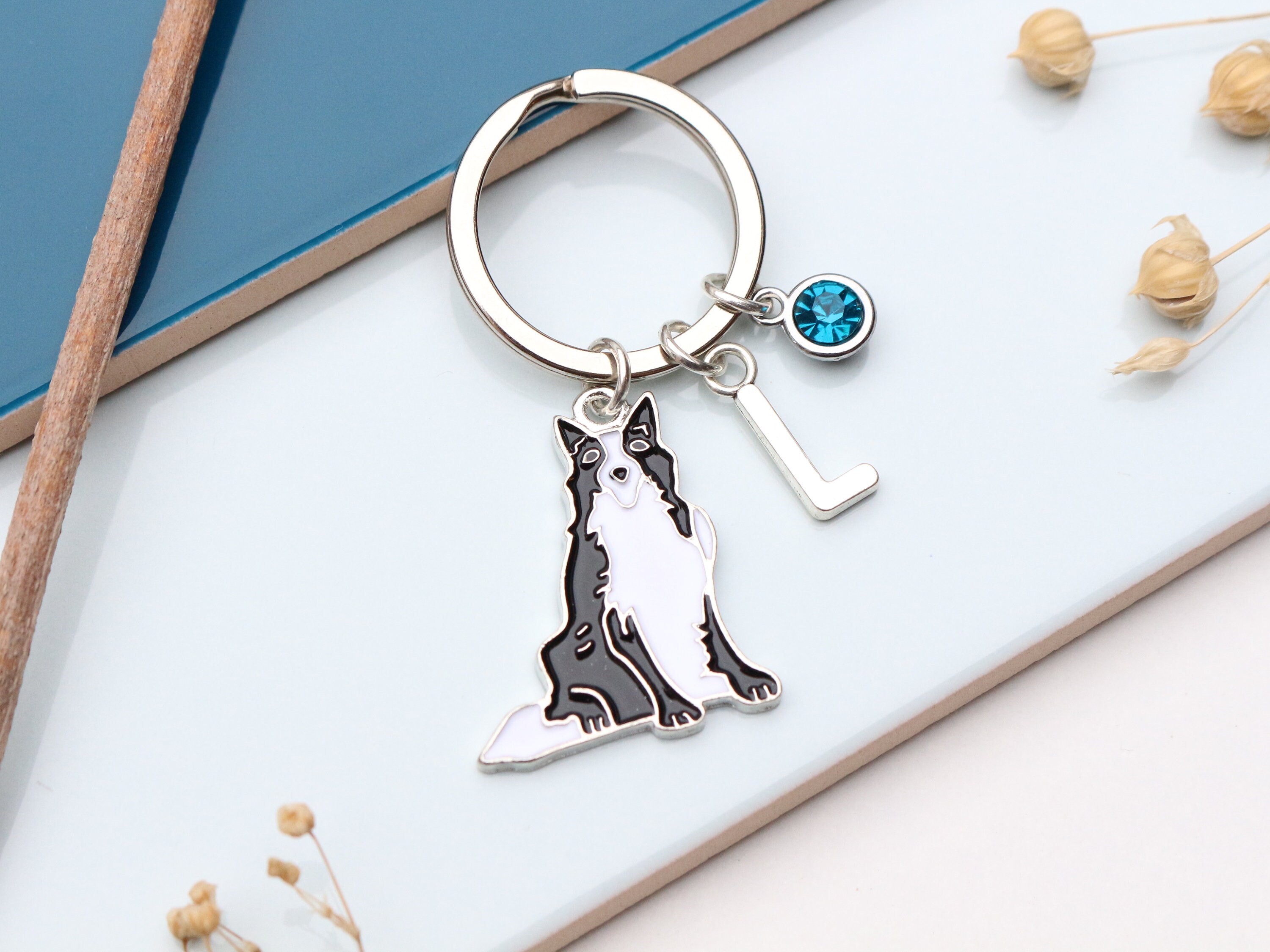 Personalised Border Collie Keyring – Dog Lover Gift With Initial ...
