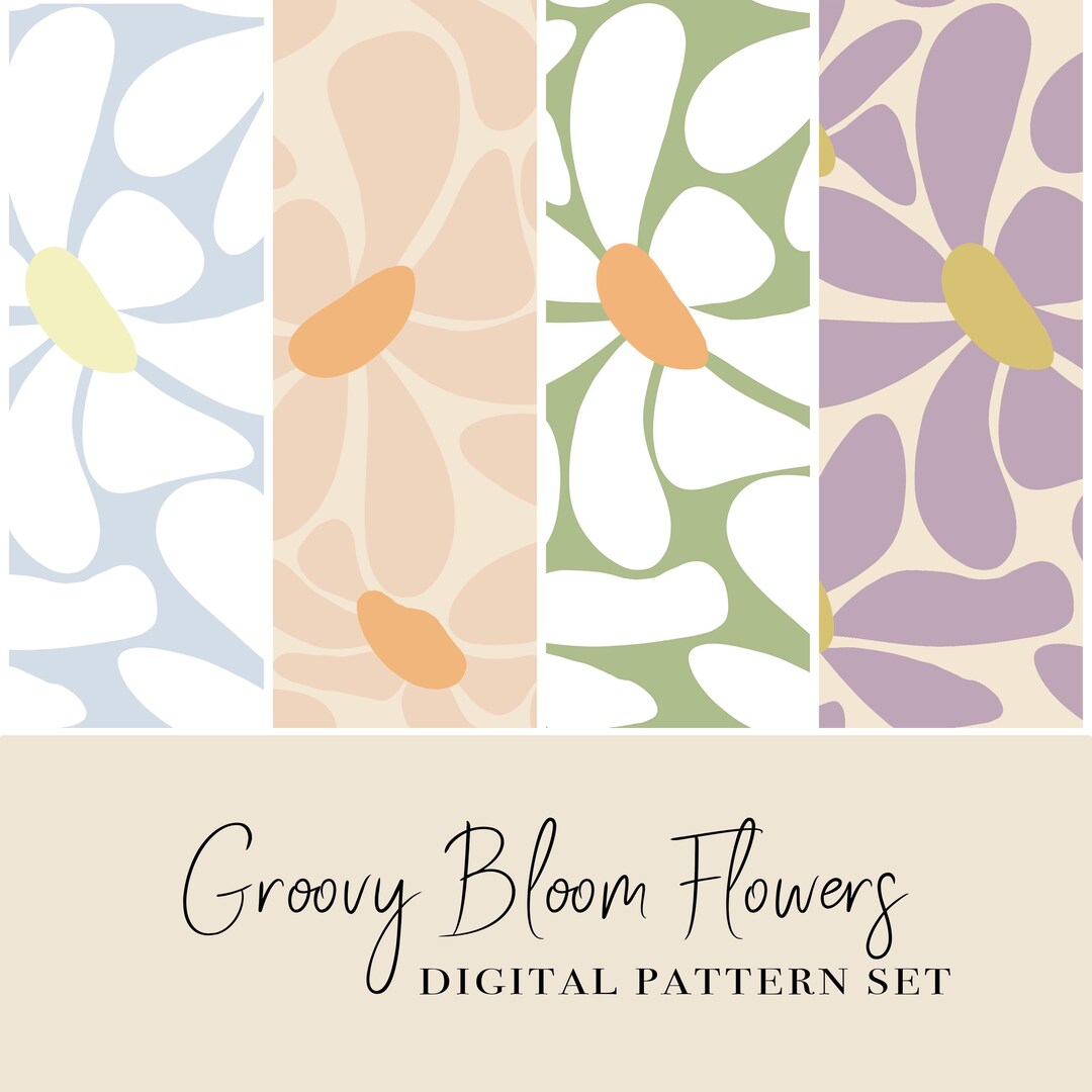Groovy Bloom Flowers Seamless Pattern Collection Bundle | Digital ...