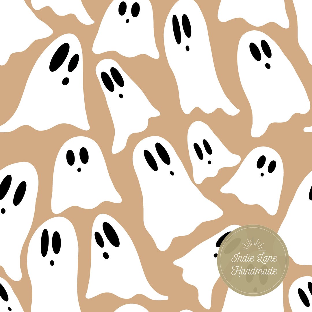 Groovy Ghosts Halloween Beige Seamless Repeat Pattern JPG | Digital ...