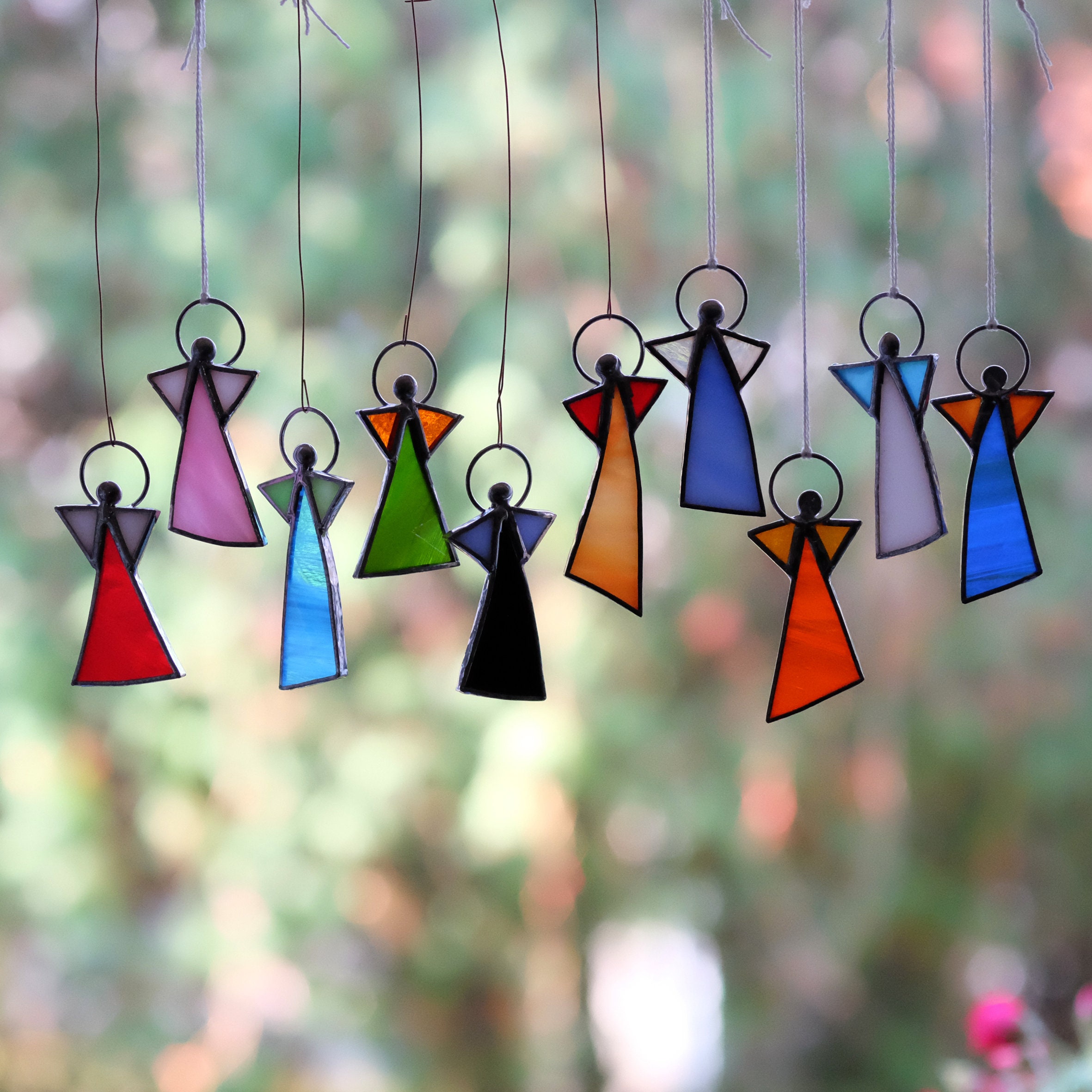 Set of 10 Stained Glass Little Angels, Color Mix, Handmade Christmas ...