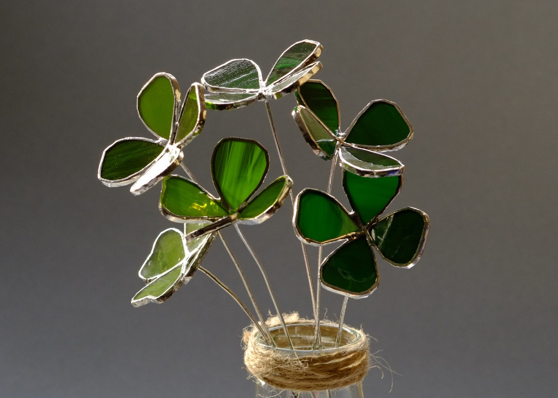 Four-leaf Stained Glass Clover With Wire, St Patrick Day Decorations ...