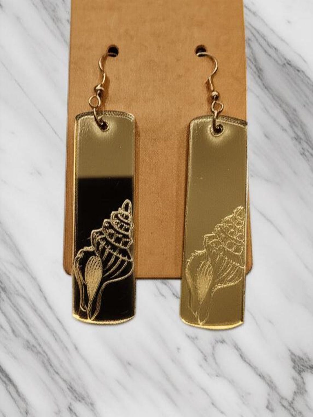 Rectangle Conch Shell Dangle Laser Cut Gold Mirror Acrylic Earrings ...