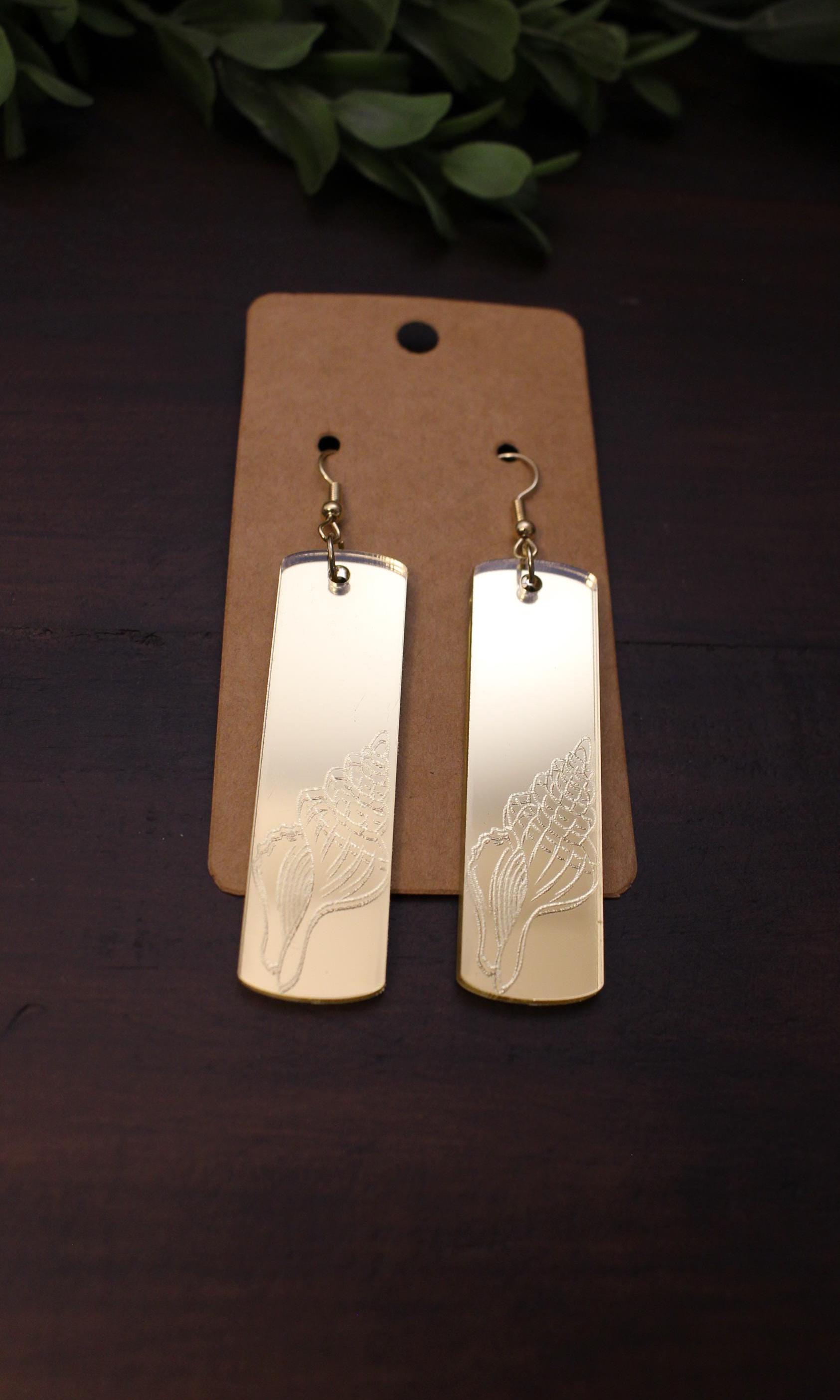 Rectangle Conch Shell Dangle Laser Cut Gold Mirror Acrylic Earrings ...