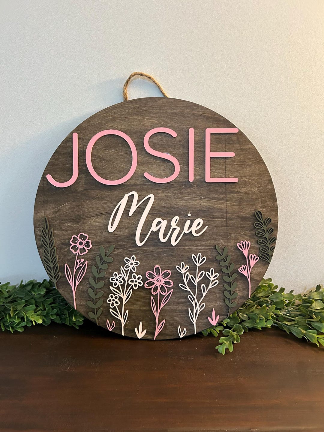 Custom Nursery Name Sign: Hand-painted Wooden Circle, Floral Decor - Etsy