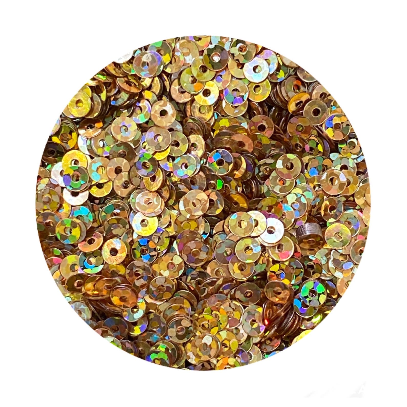 3mm Gold Holographic Sequin, Shiny Flat Round Loose Sequins- Center ...