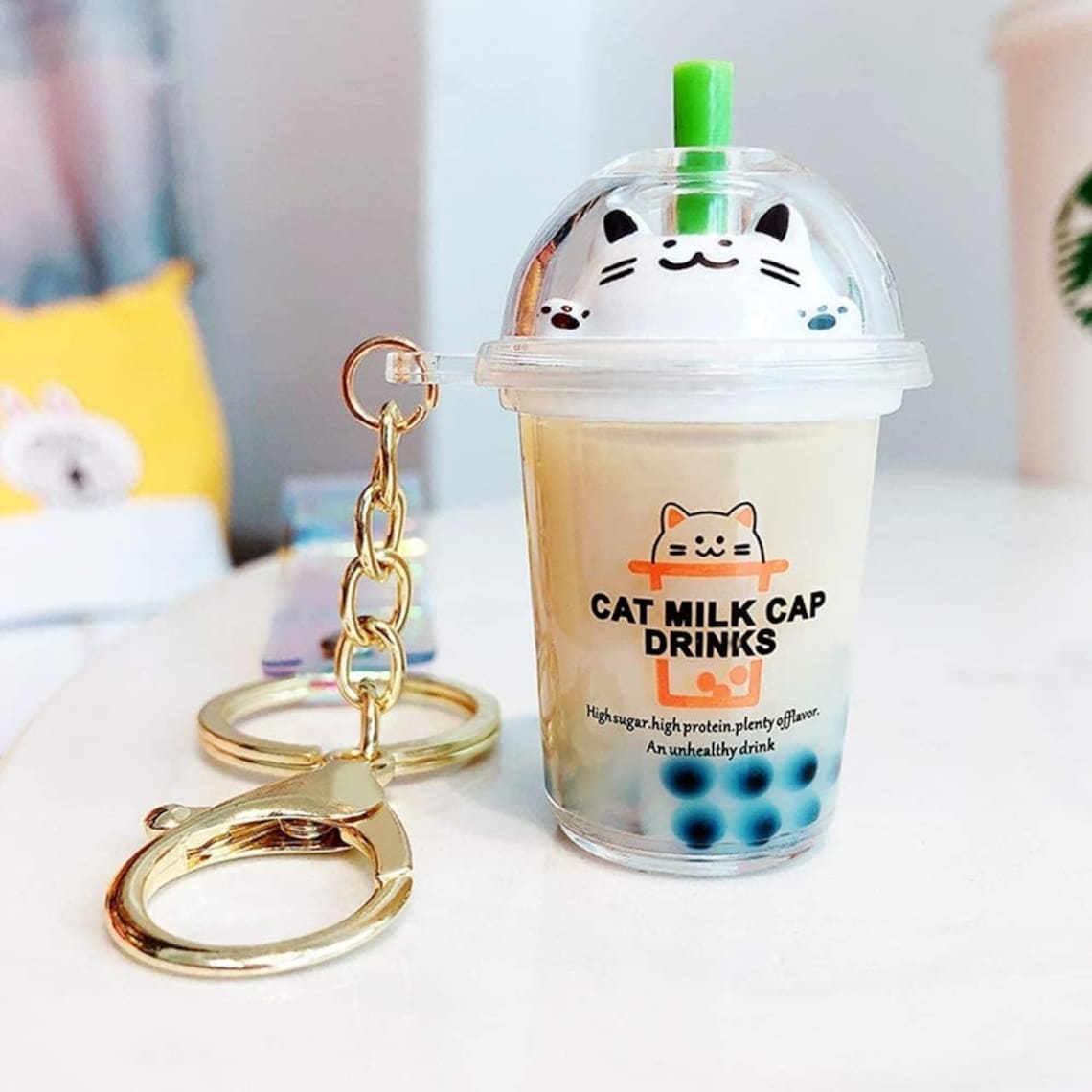 Boba Milk Tea Keychain Cat Milk Cap Series Moving Liquid and | Etsy