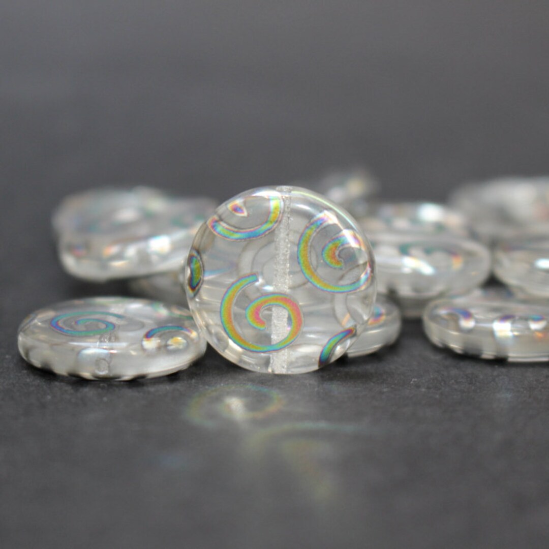 Round Flat Disc With Ornament 16mm/3pcs Crystal, Czech Glass Beads - Etsy