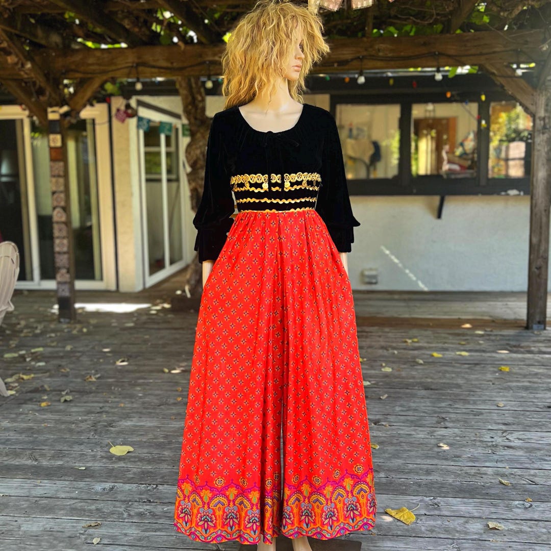 1960s Sandine Originals Velvet Gypsy Wide Leg Jumpsuit - Etsy