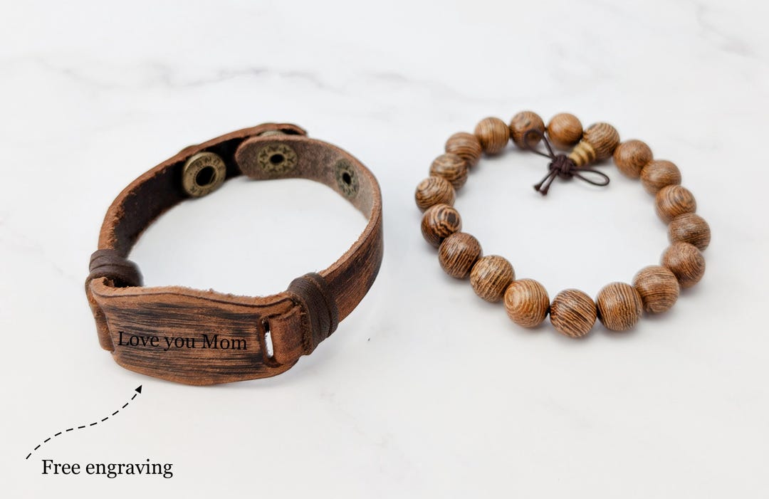 Engraved Leather Bracelet, Personalized Leather Band, Custom Leather ...