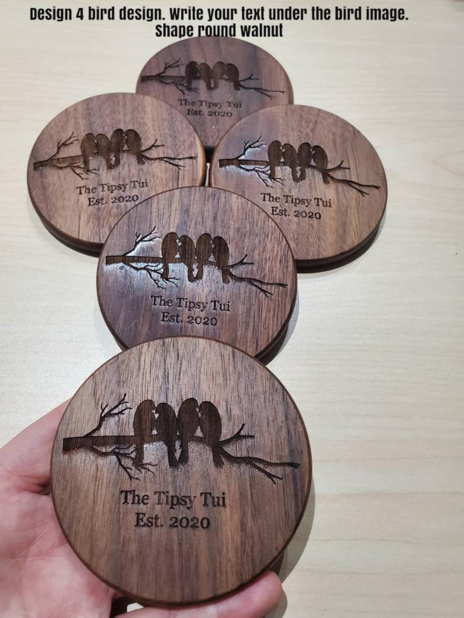 1-5 PCS Walnut Coasters With Holder Engraved Wooden Coasters ...