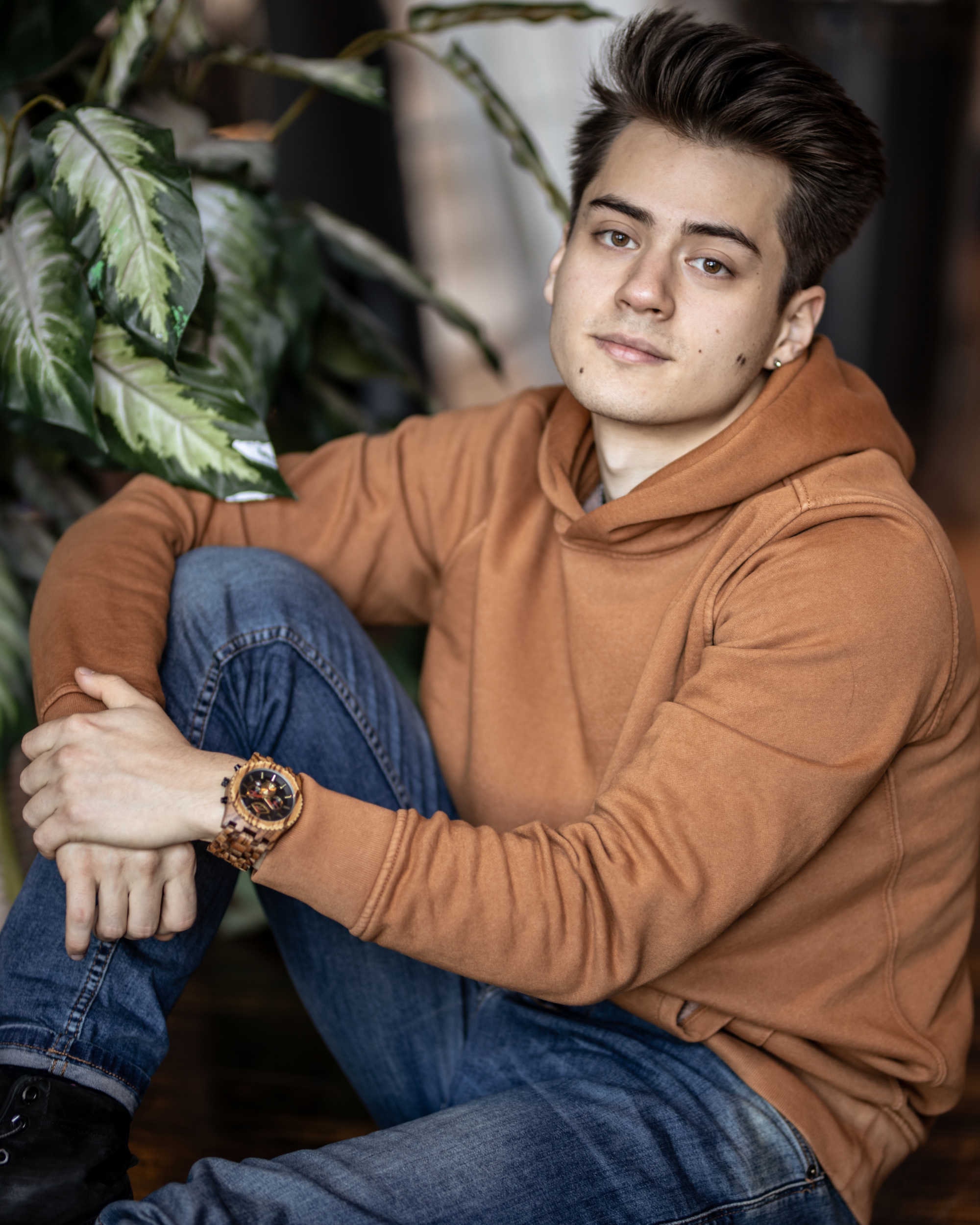 Engraved Automatic Zebrawood Men’s Watch With Red Hands and Zebrawood ...