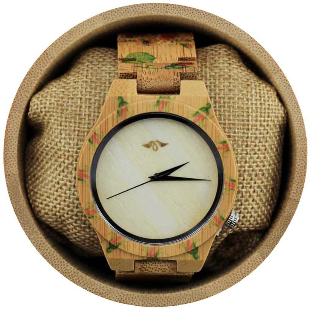 Engraved Bamboo Women’s Watch With Handpainted Flowers,women Wood Watch ...