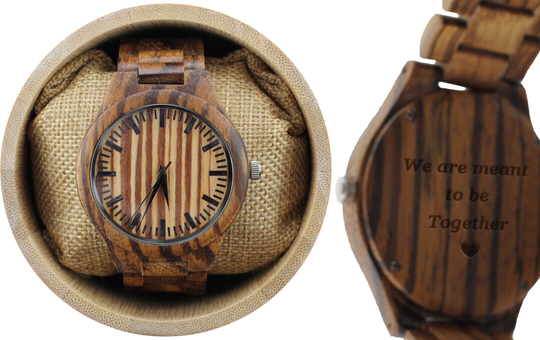 Engraved Zebrawood Men’s Watch With Black Hands, Wood Watch ...
