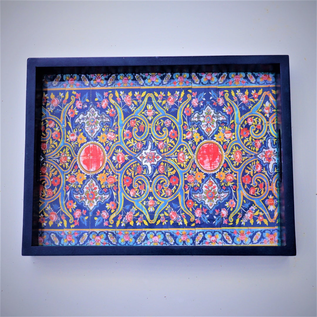 Bohemian Wooden Serving Tray: Persian Floral Decor, Vintage Style - Etsy