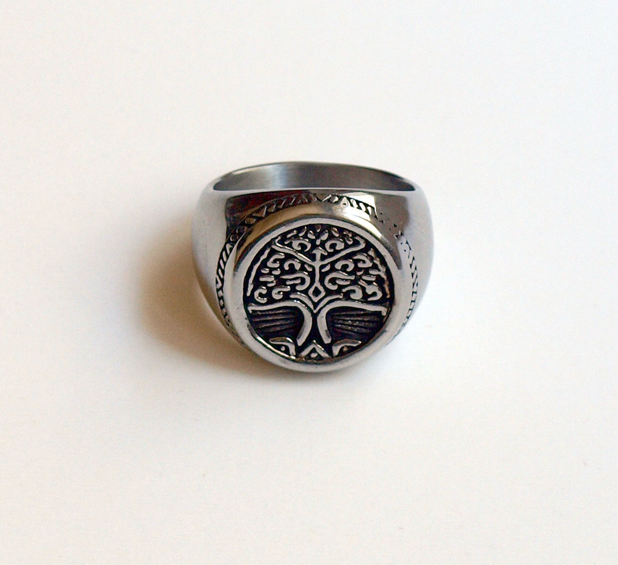 Stainless Steel Tree of Life Signet Ring Classic Men Viking - Etsy
