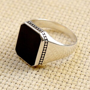 Real Solid 925 Sterling Silver Ring for Men US 12 ,black Square Flat ...
