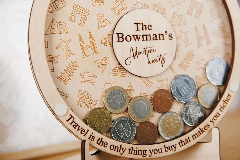 Personalized Wooden Travel Fund Box With World Map Design – Custom ...