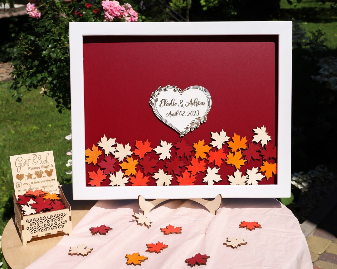 Wedding Guestbook Leaf Fall Wedding Guest Book Custom Wood Wedding Drop ...