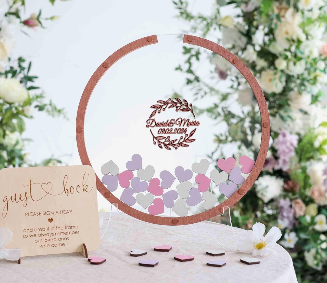 Personalized Round Wedding Guest Book – Rustic Wooden Drop Box Frame ...