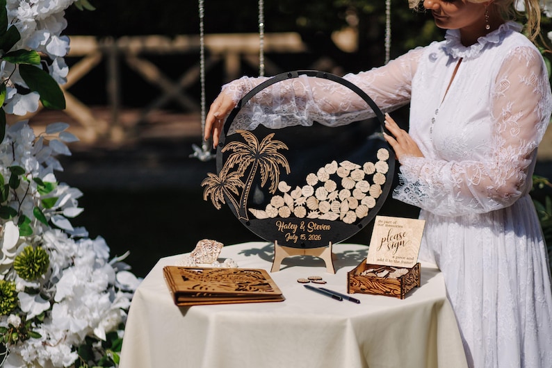 Elegant Palm Tree Wedding Guest Book Drop Box Personalized Wooden ...