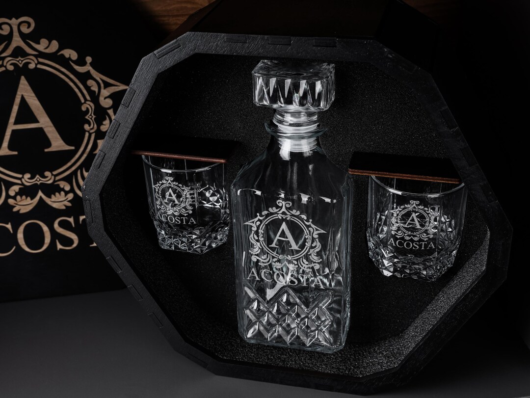 Personalized Luxury Crystal Glasses Set, Whiskey Stones Set, Minimalist ...