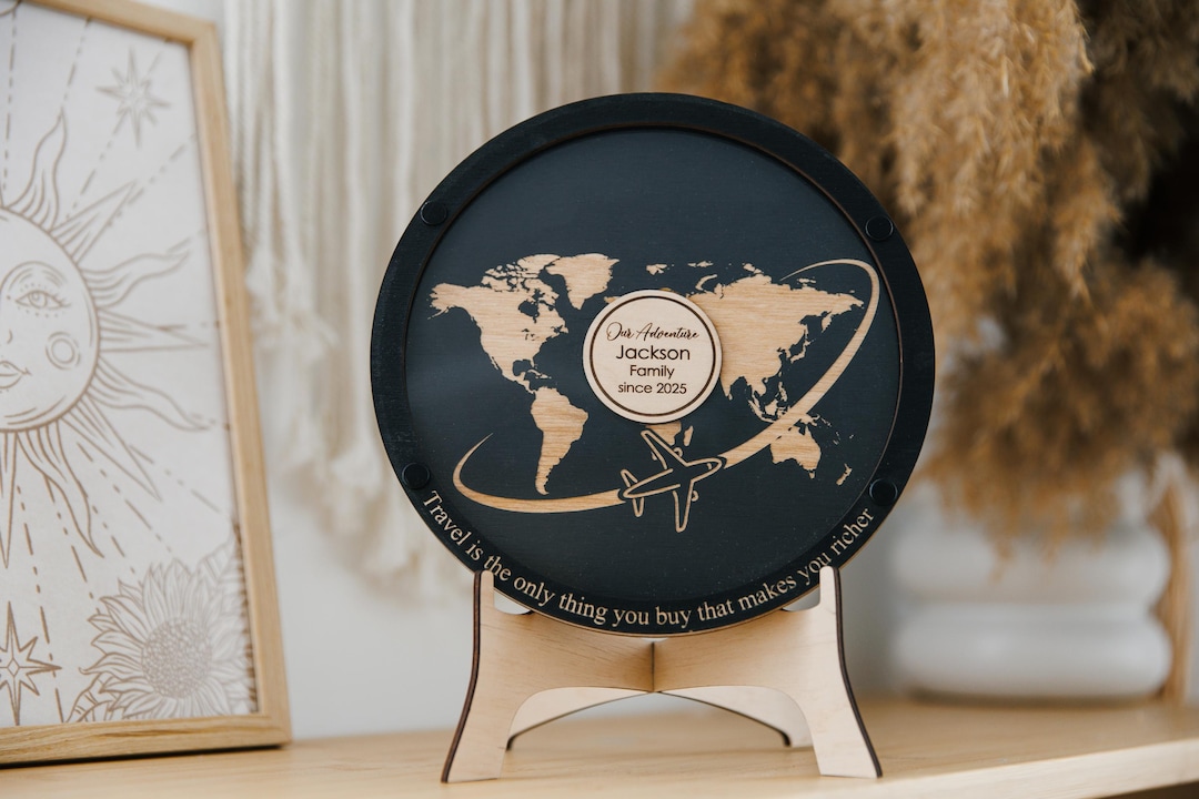 Personalized Wooden Travel Fund Box With World Map Design – Custom ...