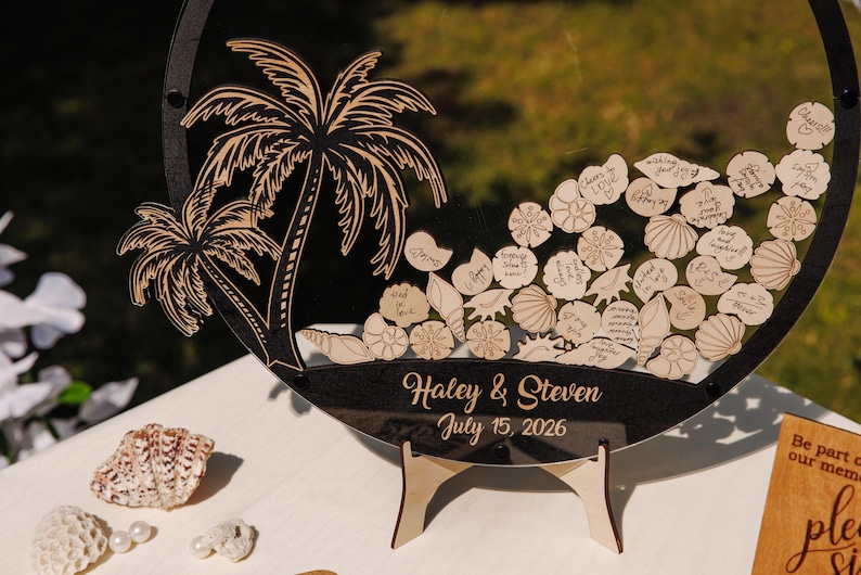 Elegant Palm Tree Wedding Guest Book Drop Box Personalized Wooden ...