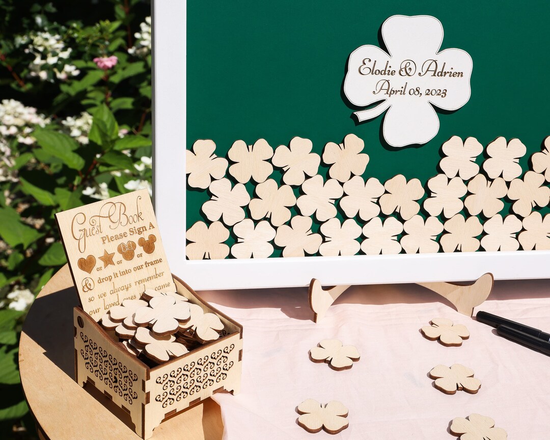 Shamrock Wedding Guest Book Drop Top Wedding Guestbook White Frame St ...