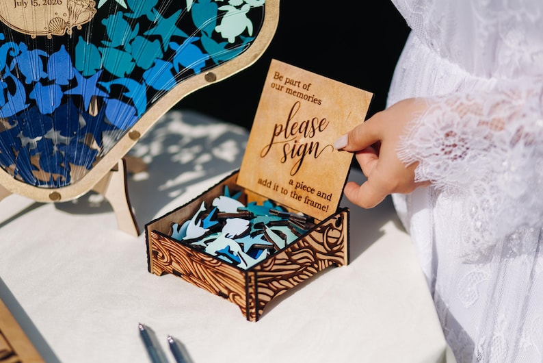 Seashell Wedding Guest Book Drop Box Personalized Wooden Keepsake for ...
