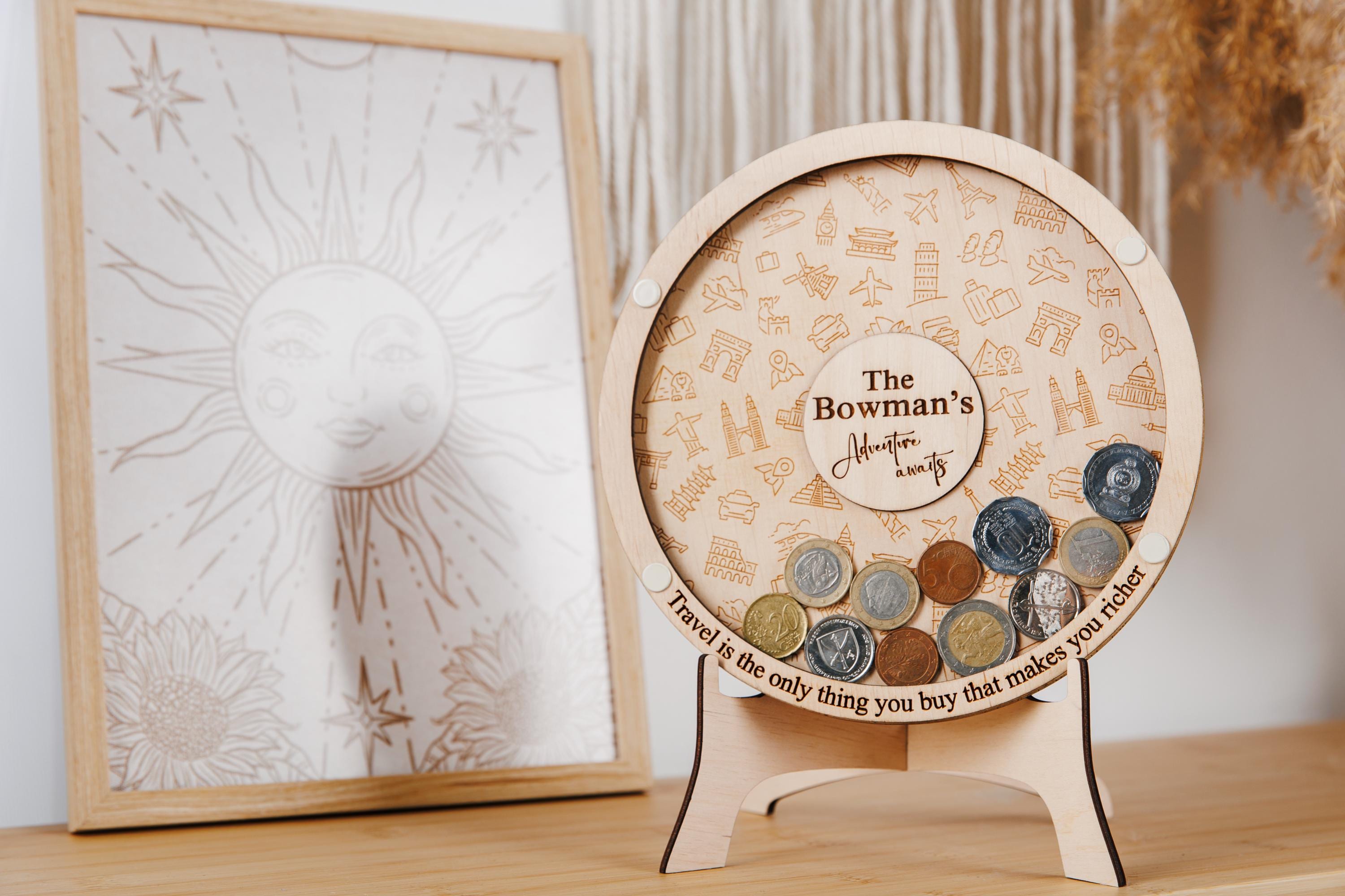 Personalized Wooden Travel Fund Box With World Map Design – Custom ...