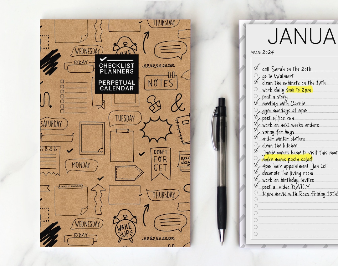 Perpetual Calendar, 6x9inch, Monthly Checklist Book, Appointment Book ...