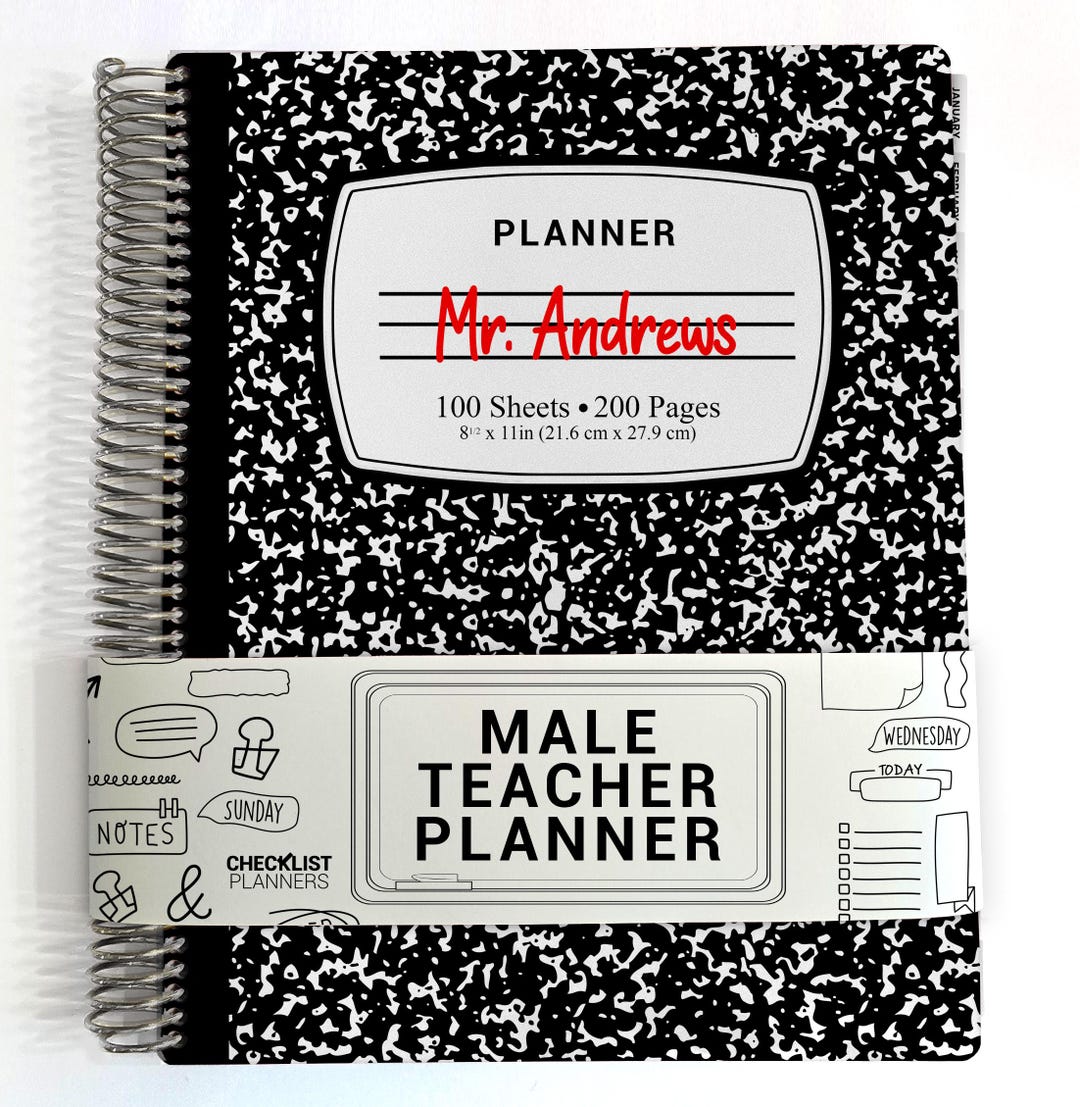 Male TEACHER Checklist Planner, Personalized Planner, Teacher Planner ...