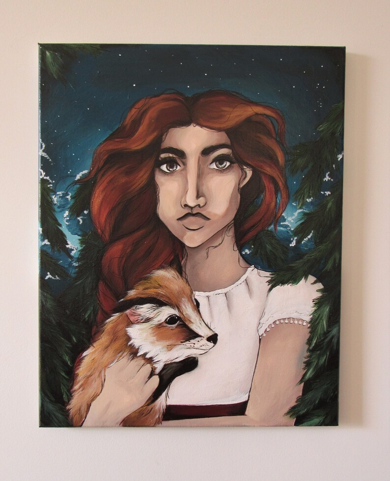 Woman and Fox Original Acrylic Painting on Canvas - Etsy