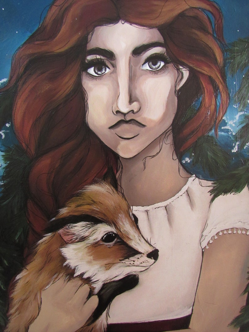 Woman and Fox Original Acrylic Painting on Canvas - Etsy