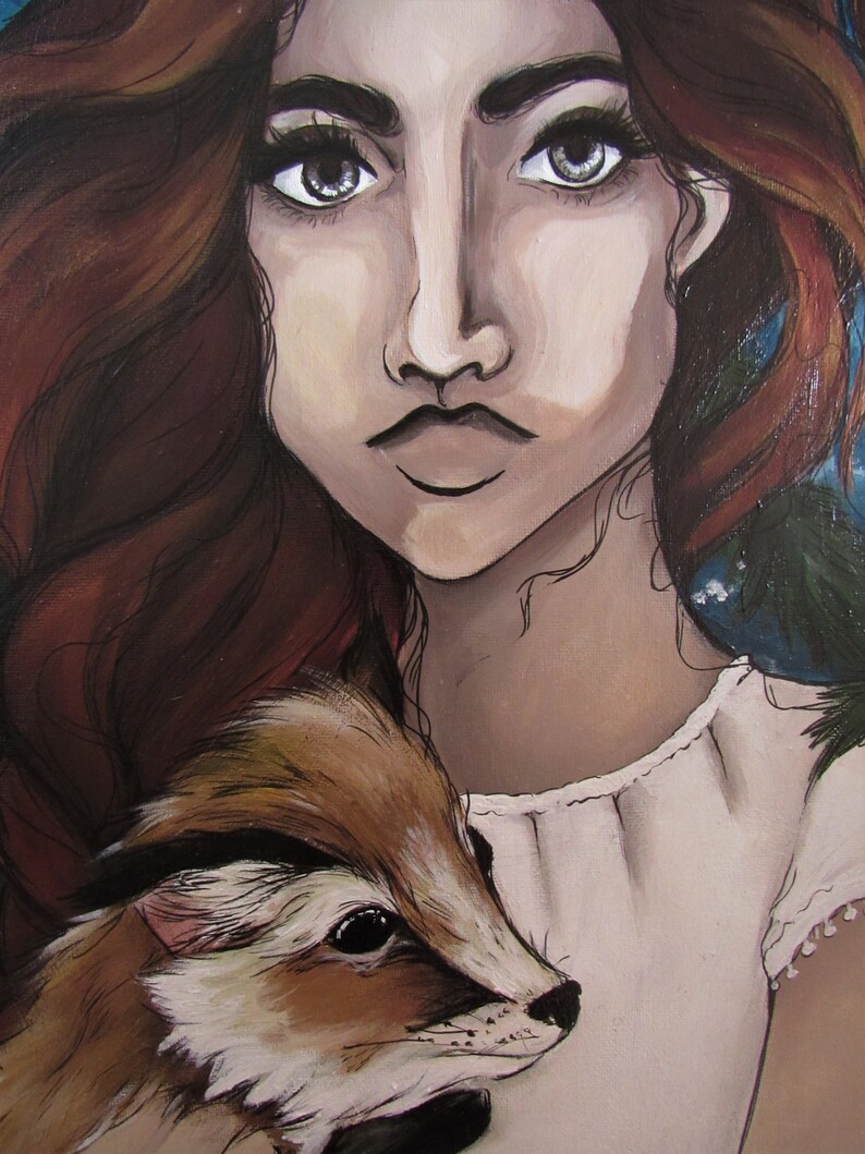 Woman and Fox Original Acrylic Painting on Canvas - Etsy