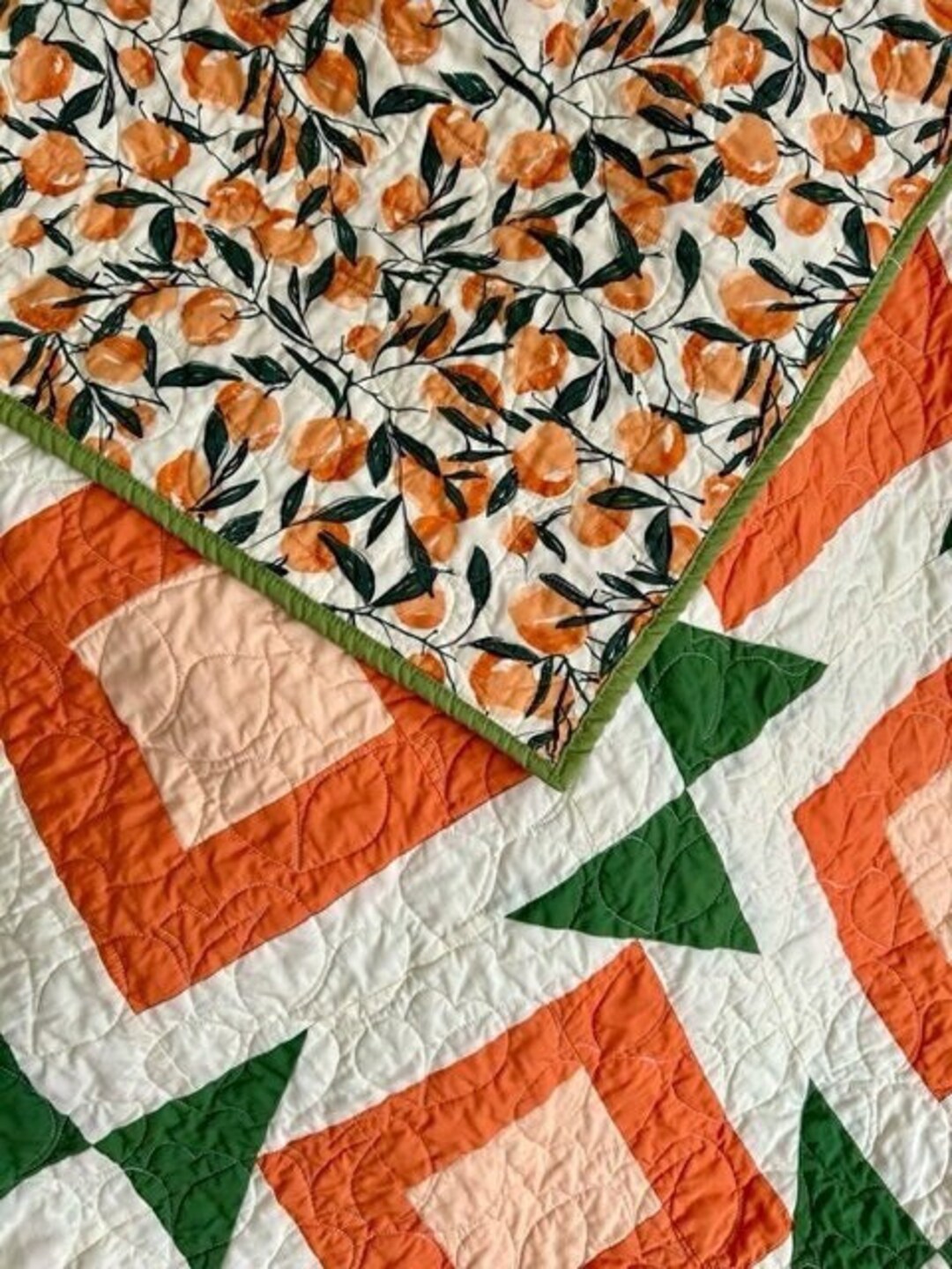 SUMMER PEACHES Handmade Contemporary Cotton Throw Quilt 51 X 51 ...