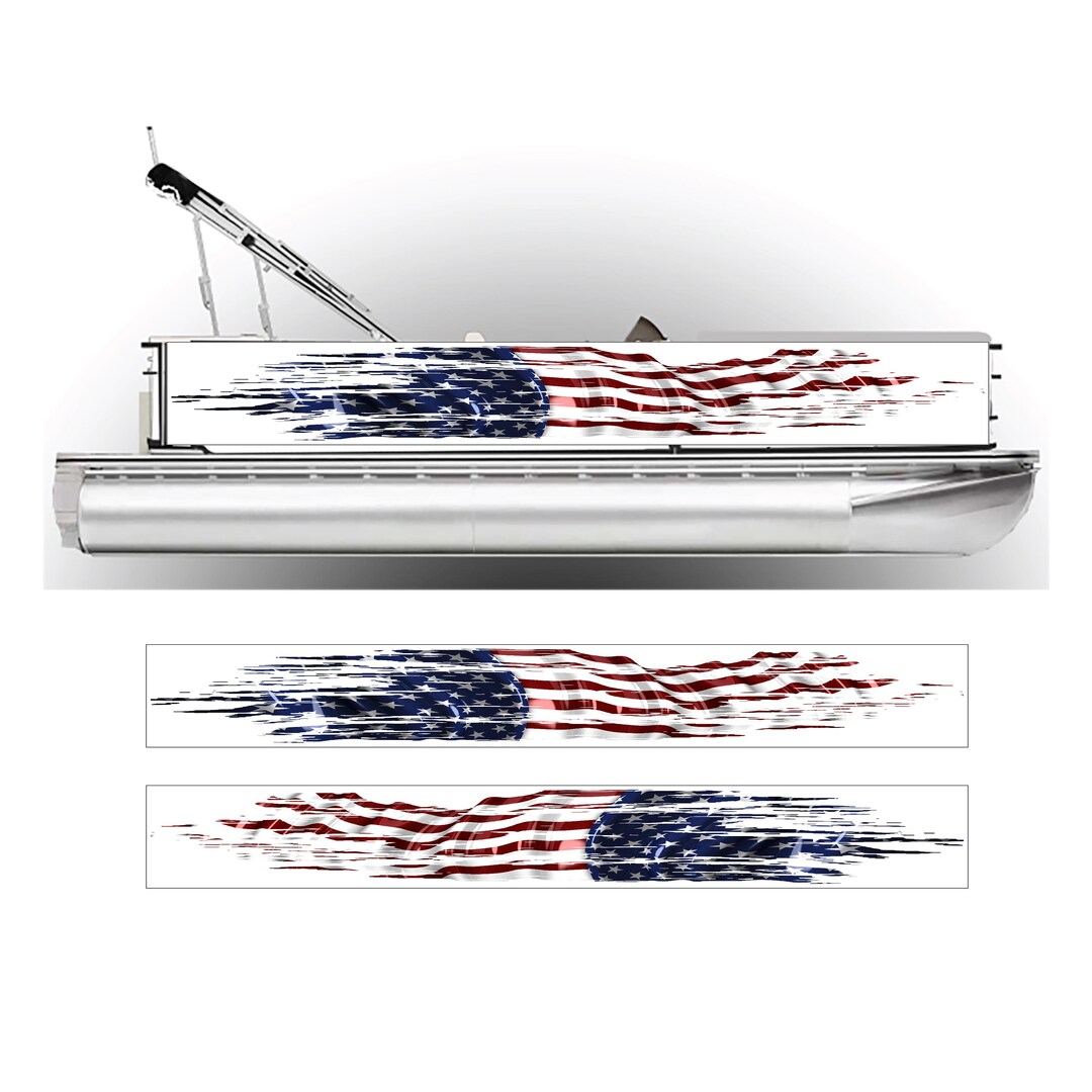Patriotic Pontoon Boat Wrap American Flag Graphic Decal Kit - Many ...