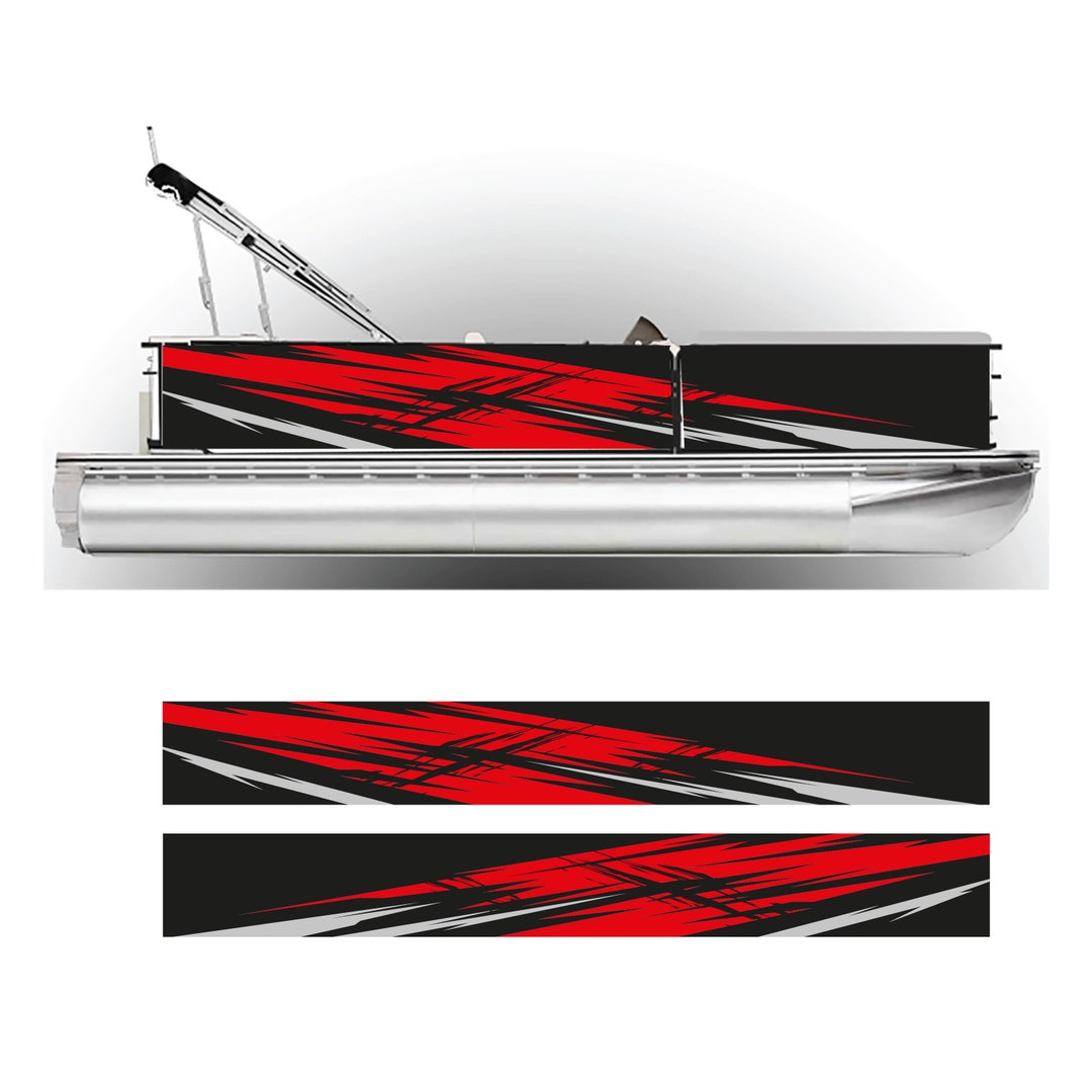 Red Pontoon Boat Wrap Graphic Decal Kit - Many Sizes and Colors - Full ...