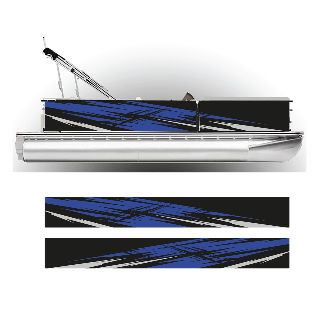 Blue Pontoon Boat Wrap Graphic Decal Kit - Many Sizes and Colors - Full ...