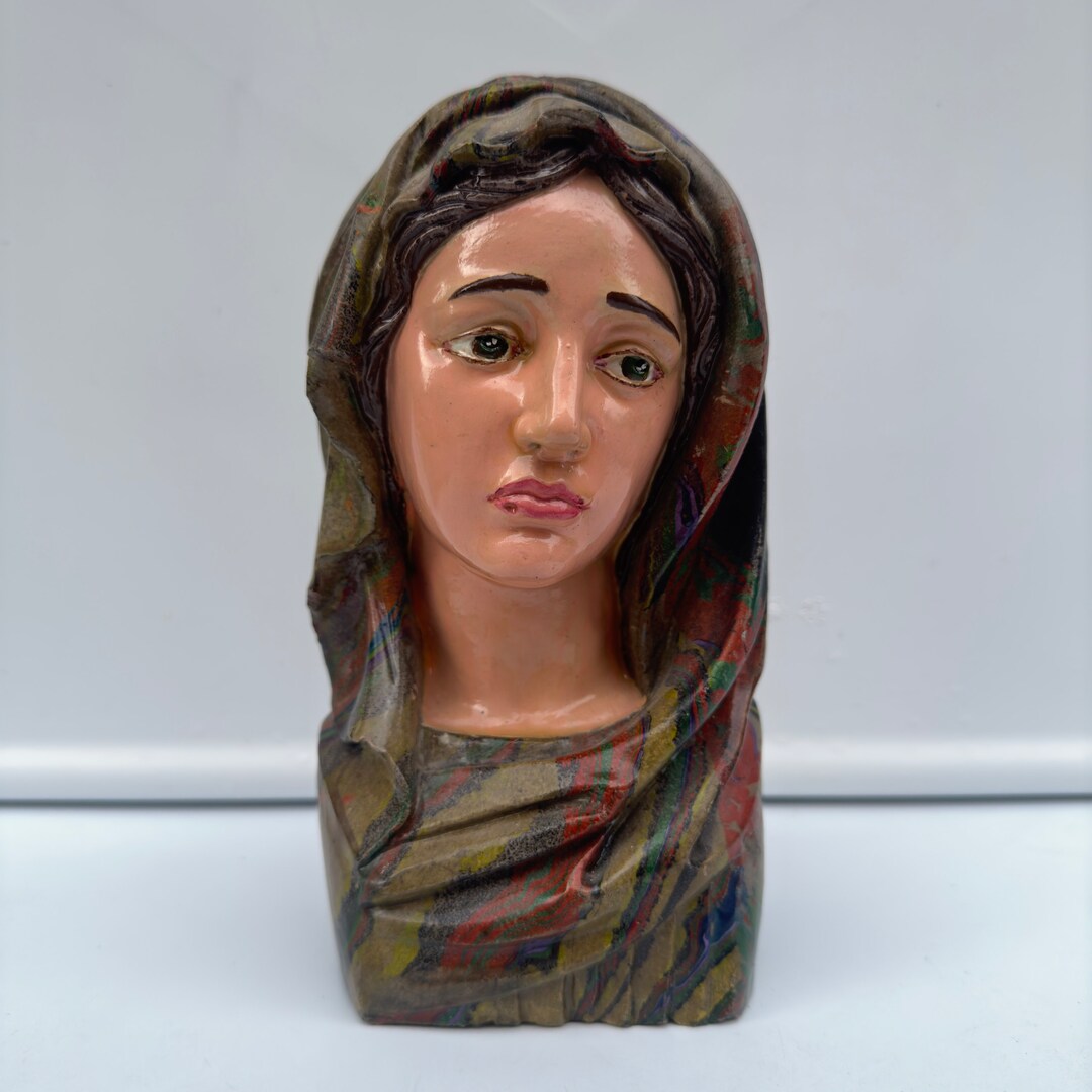 Handcrafted Virgin Mary Statue With Unique Marbling Art Colorful Mother ...