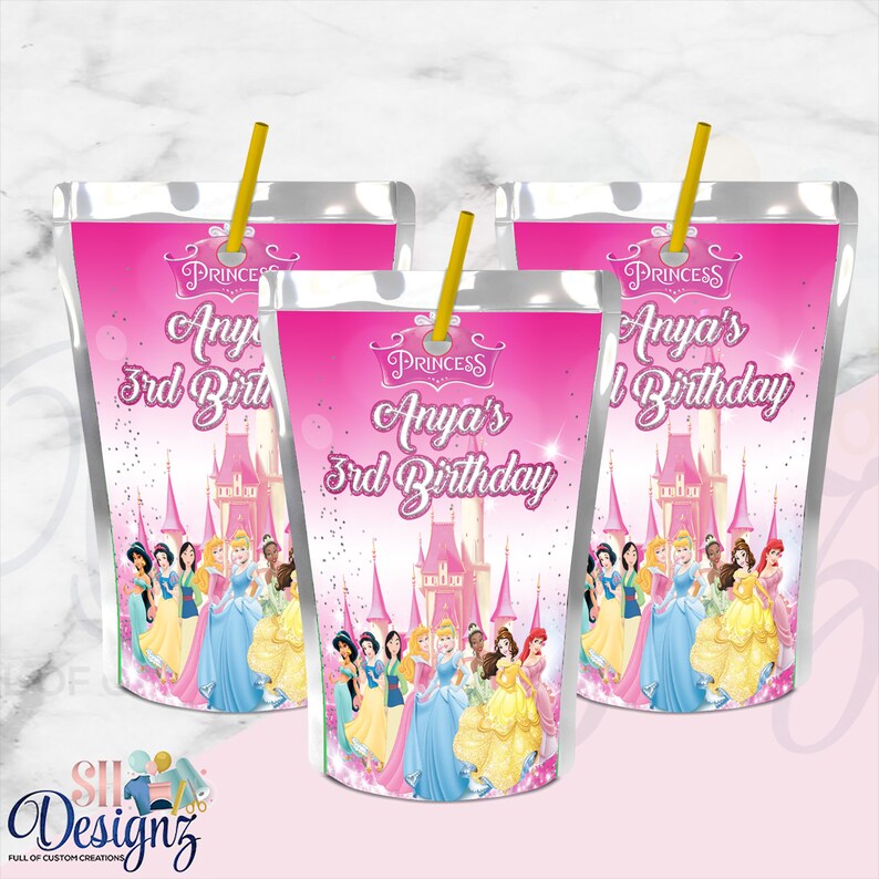 Princess Birthday Drink Labels Princess Birthday Juice - Etsy