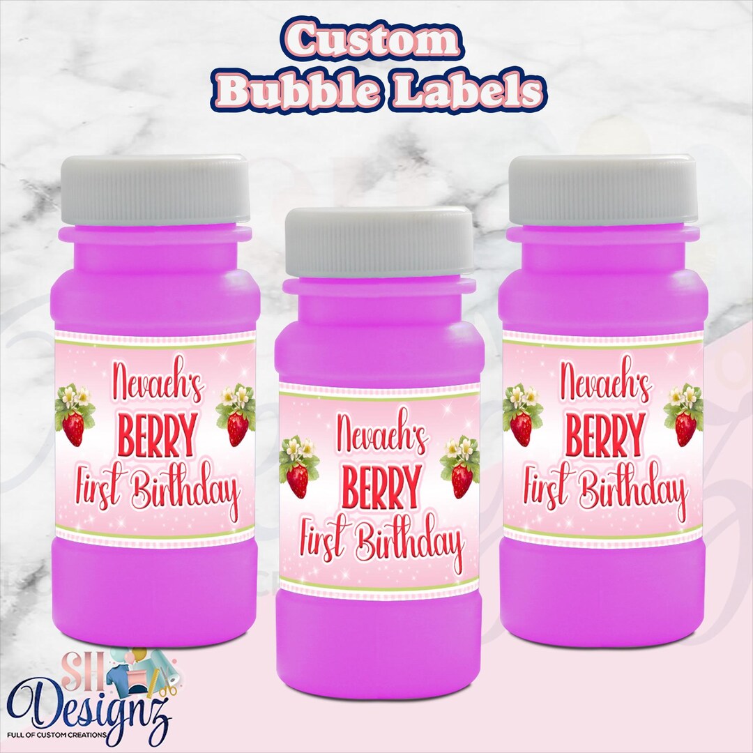 Berry First Birthday Bubble Labels, Strawberry Birthday Party, Berry ...