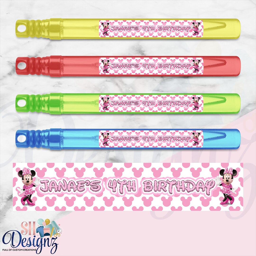 Minnie Mouse Birthday Party Bubble Wands Labels, Minnie and Micky Mouse ...