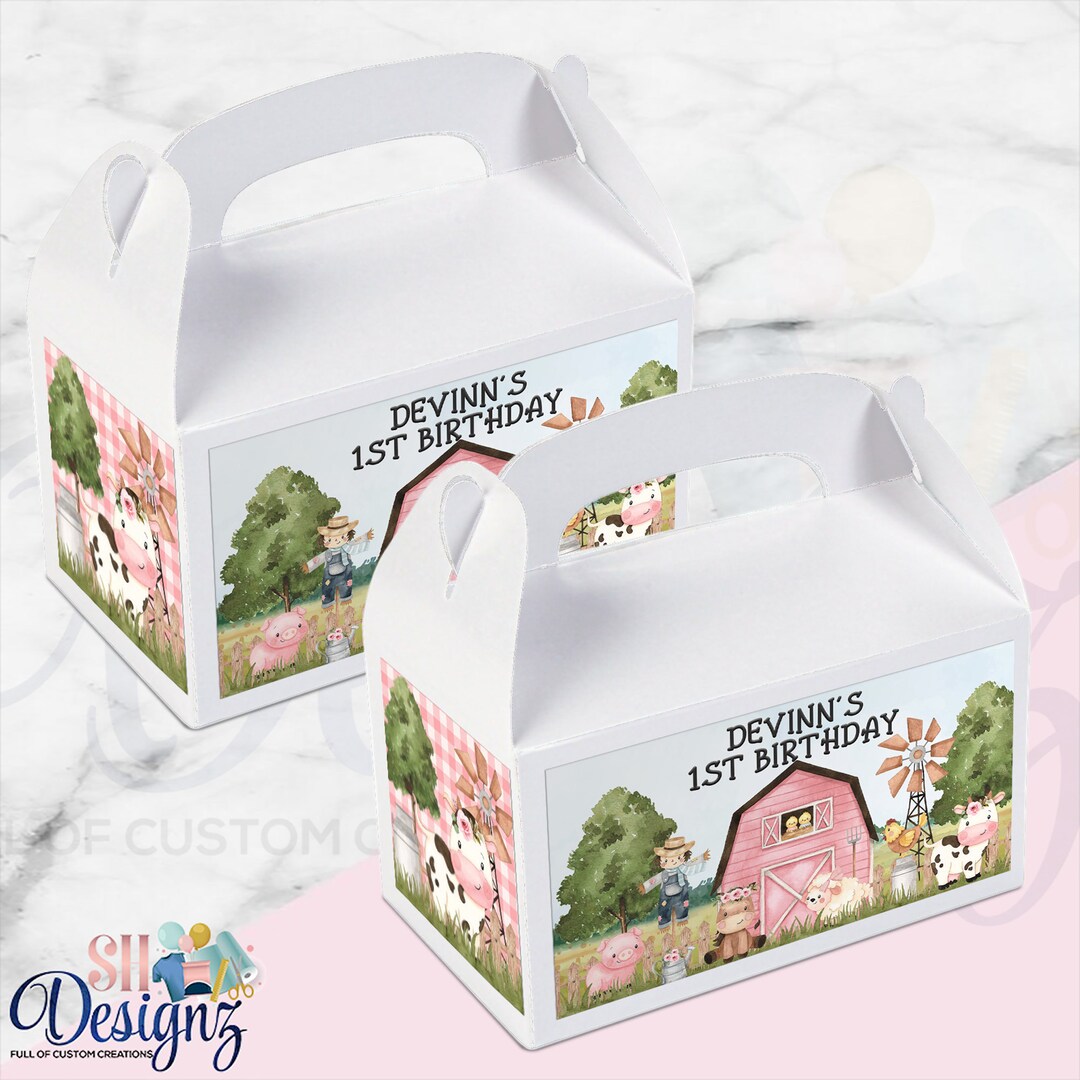 Farm Pink Gable Boxes -farm Birthday - Barnyard Pink Party- Farmhouse ...